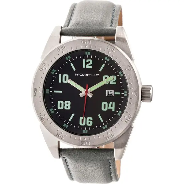 MORPHIC Leather Strap Watch - Black/grey