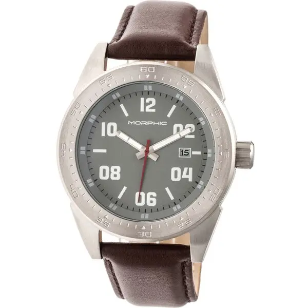 MORPHIC Leather Strap Watch - Grey/brown