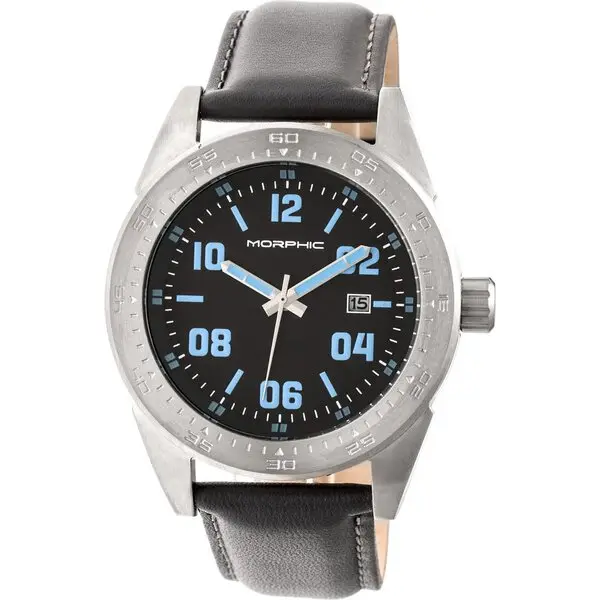 MORPHIC Leather Strap Watch - Silver/black