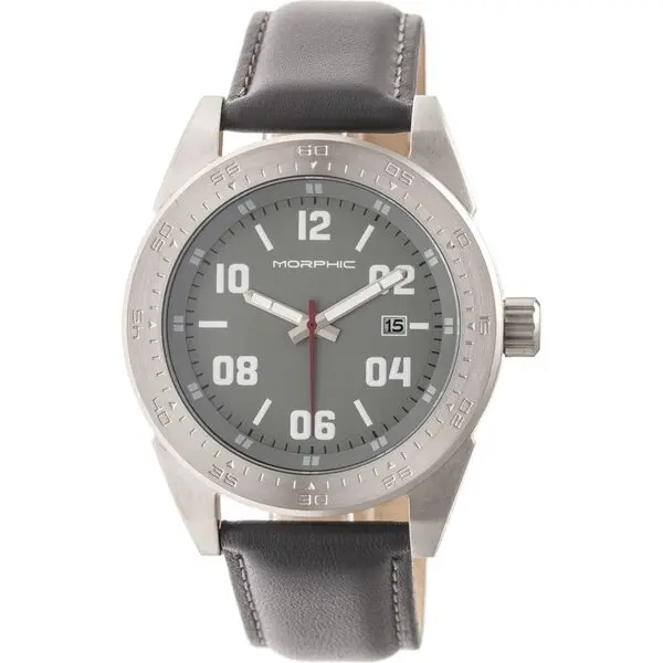 MORPHIC Leather Strap Watch - Silver/grey