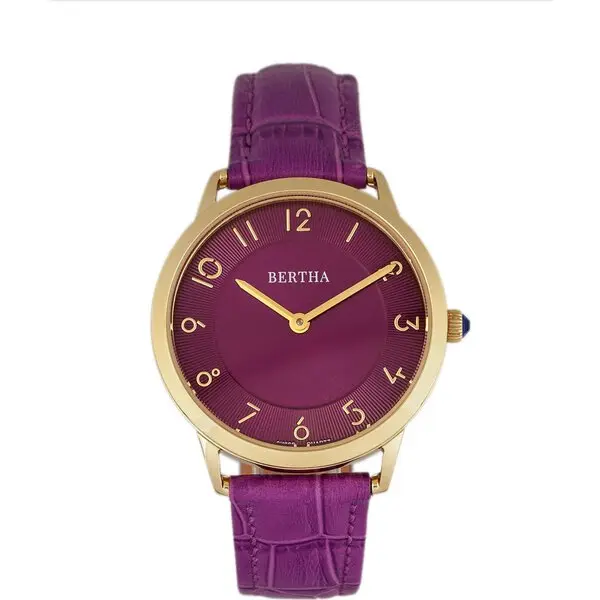BERTHA WATCHES Abby Swiss Leather-band Watch - Gold/fuchsia