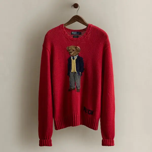 Ralph Lauren 2001 Hand-knit Polo Bear Sweater - Red