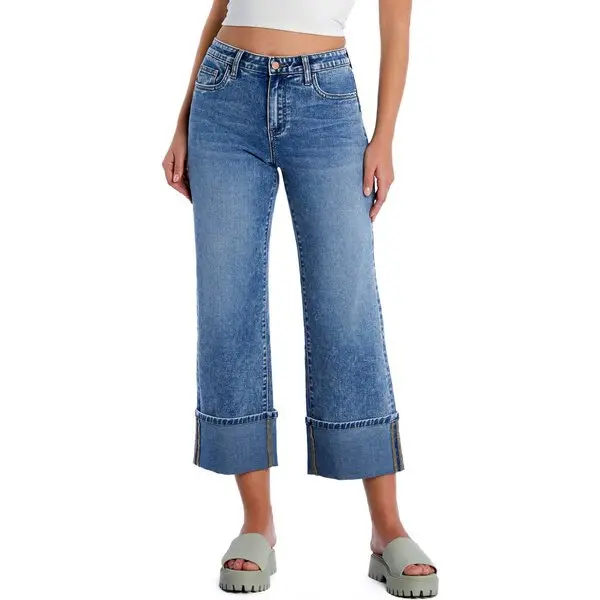 HINT OF BLU Clever Cuffed High Waist Wide Leg Jeans - River Blue