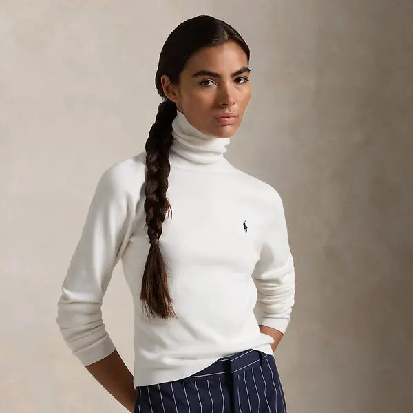 Ralph Lauren Cotton-Blend Turtleneck In White 39% Off Editorialist