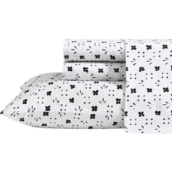 Marimekko Kukkaketo 200 Thread Count Cotton Percale Sheet Set - Black