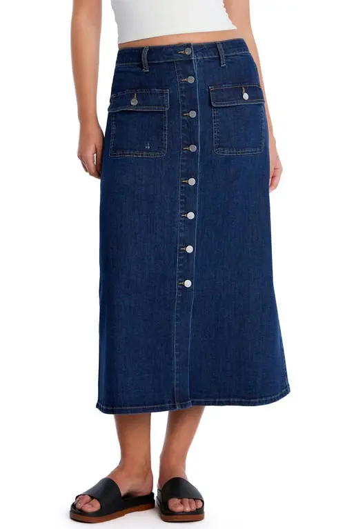 WASH LAB DENIM Sailor Button Front Maxi Denim Skirt