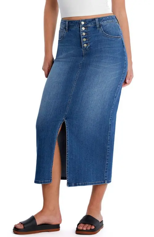 WASH LAB DENIM Exposed Button Fly Midi Skirt