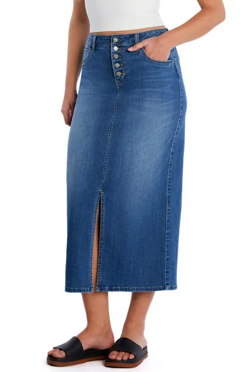 WASH LAB DENIM Exposed Button Fly Midi Skirt