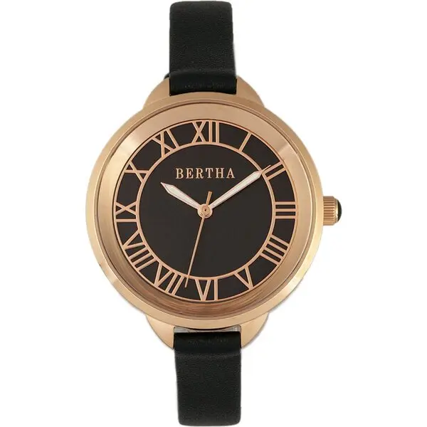 BERTHA WATCHES Madison Sunray Dial Leather-band Watch - Black/rose Gold