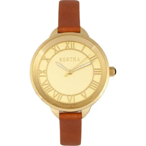 BERTHA WATCHES Madison Sunray Dial Leather-band Watch - Camel/gold