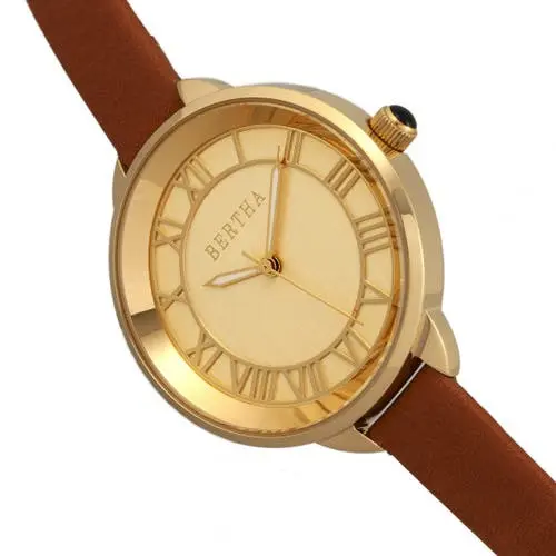 BERTHA WATCHES Madison Sunray Dial Leather-band Watch - Camel/gold