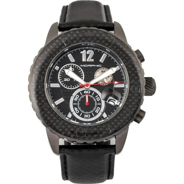 MORPHIC Chronograph Leather-band Strap Watch - Gunmetal/grey