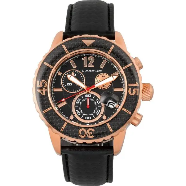 MORPHIC Chronograph Leather-band Strap Watch - Rose Gold/black
