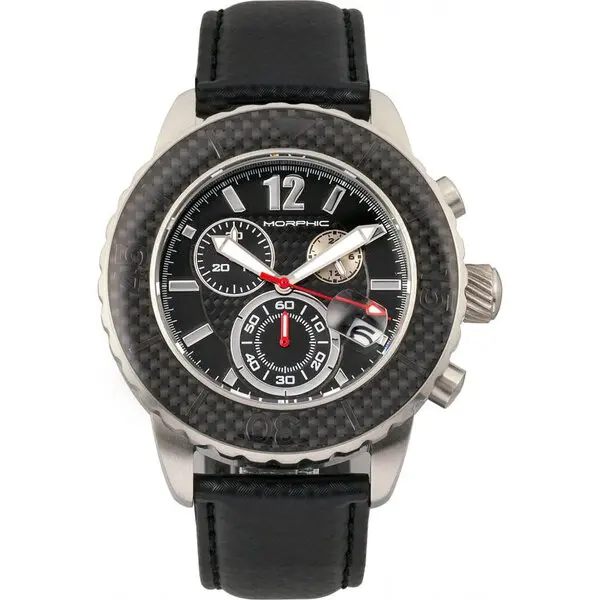 MORPHIC Chronograph Leather-band Strap Watch - Silver/black