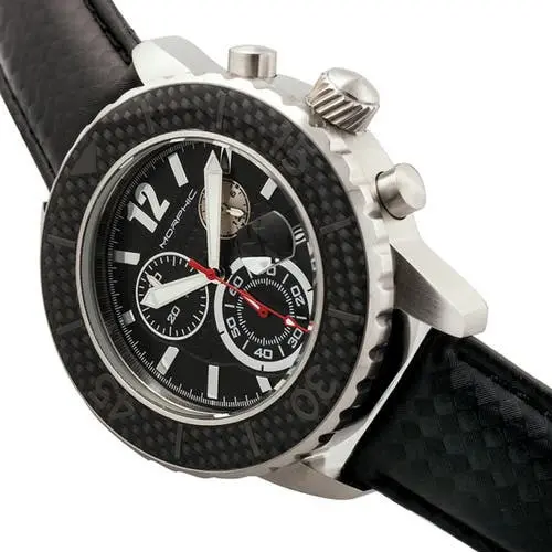 MORPHIC Chronograph Leather-band Strap Watch - Silver/black