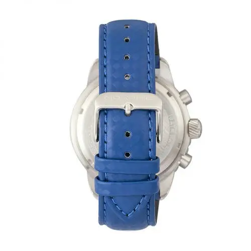 MORPHIC Chronograph Leather-band Strap Watch - Silver/blue