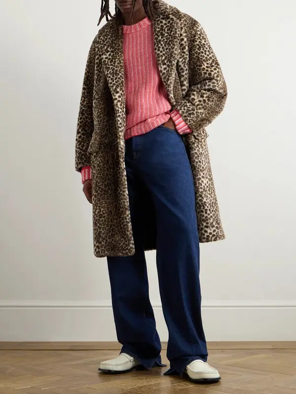 Wacko Maria Leopard-Print Fleece Chesterfield Coat In Neutrals 