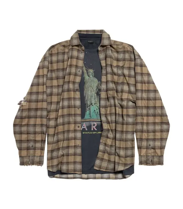 Balenciaga Distressed Check Layered Shirt