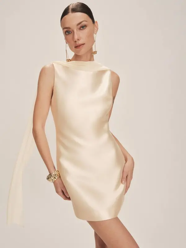 REFORMATION Ecru Mini Dress - Champagne