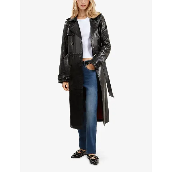 The Kooples Notched-lapel Leather Coat With Belt