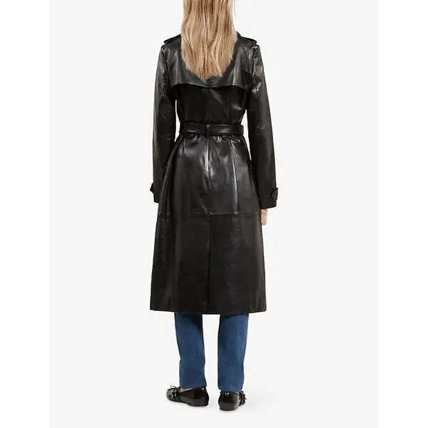 The Kooples Notched-lapel Leather Coat With Belt