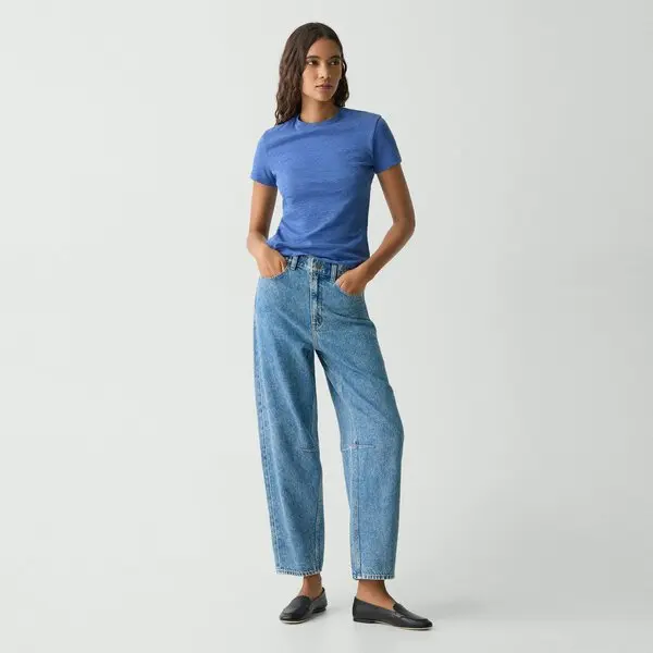 Theory Cropped Barrel Pant In Relaxed Denim - Ice Blue