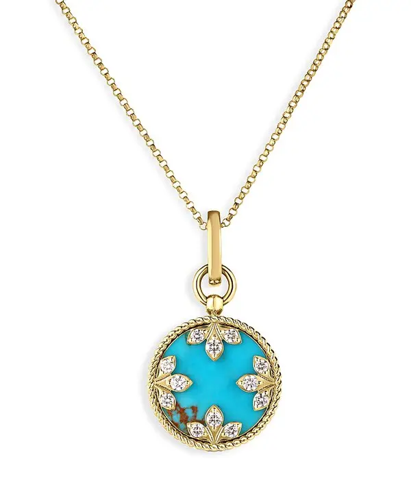 Roberto Coin 18k Yellow Diamond & Turquoise Medallion Necklace - Gold/blue