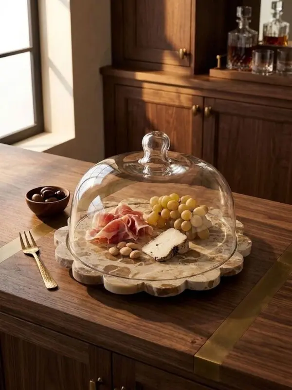 GAURI KOHLI Viola Serving Board With Cloche - Beige