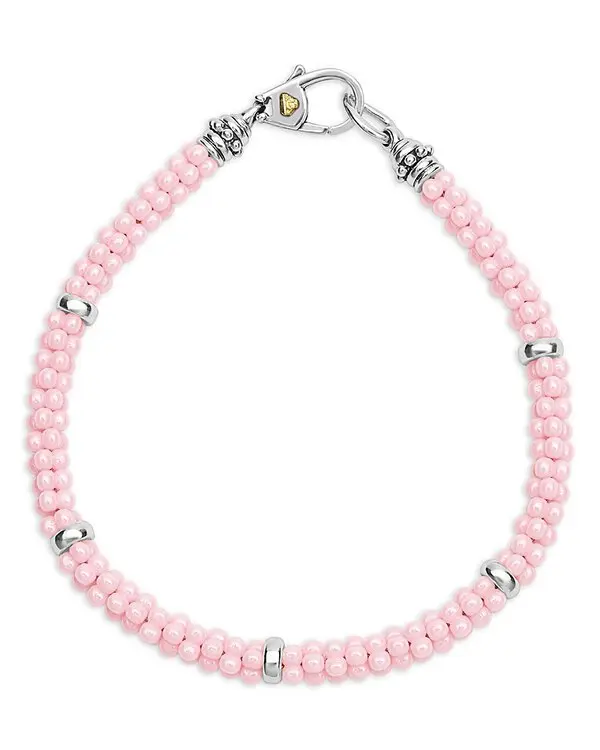 Lagos 18k Yellow Gold And Sterling Silver Caviar Ceramic Bead Bracelet - Pink/silver