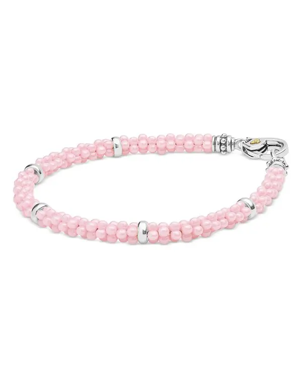Lagos 18k Yellow Gold And Sterling Silver Caviar Ceramic Bead Bracelet - Pink/silver