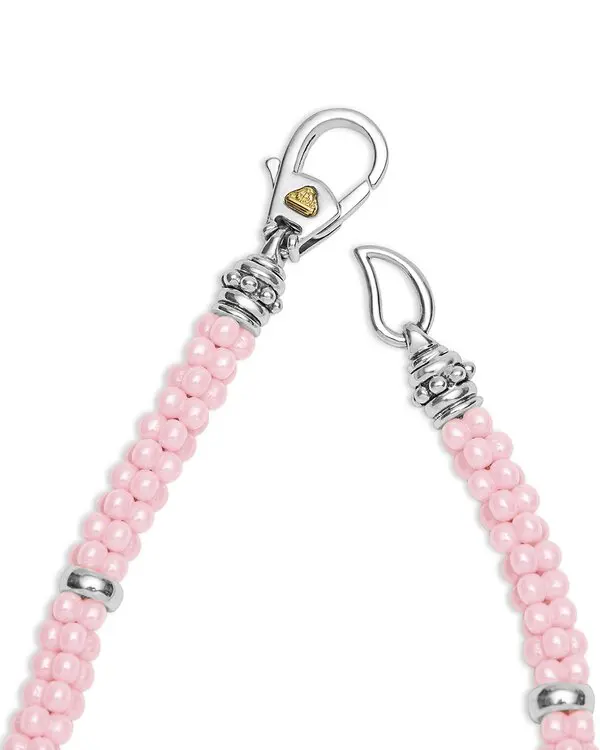 Lagos 18k Yellow Gold And Sterling Silver Caviar Ceramic Bead Bracelet - Pink/silver