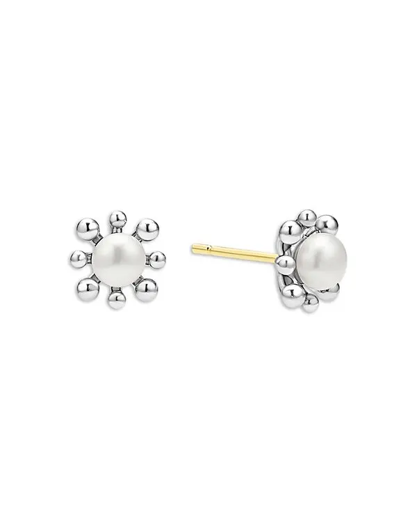 Lagos Sterling Luna Pearl Stud Earrings - Silver