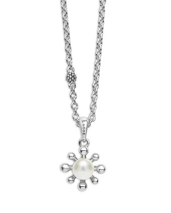 Lagos Sterling Luna Cultured Pearl Fleur Pendant Necklace - Silver