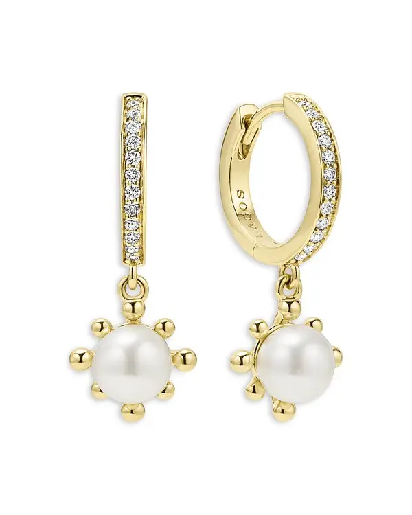 Lagos 18k Yellow Luna Pearl And Diamond Hoop Earrings - Gold