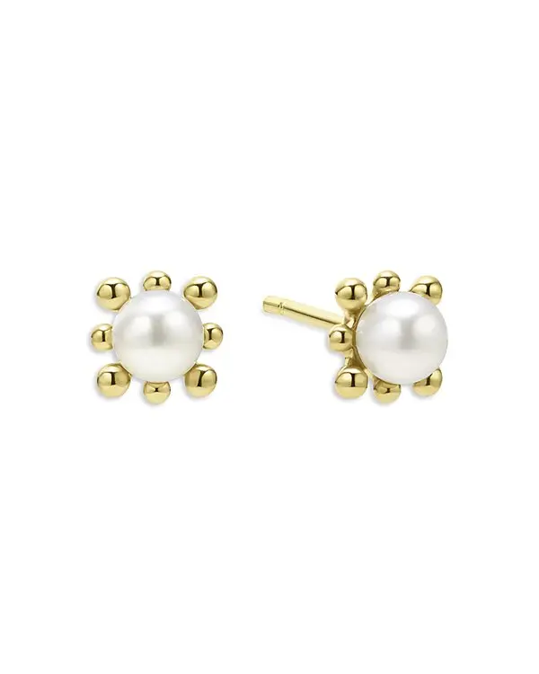 Lagos 18k Yellow Luna Pearl Fleur Stud Earrings - Gold