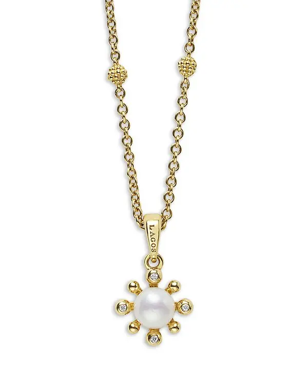 Lagos 18k Yellow Luna Pearl And Diamond Pendant Necklace - Gold