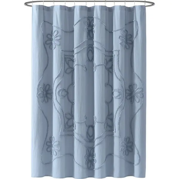 PERI HOME Retro Scroll Shower Curtain - Blue