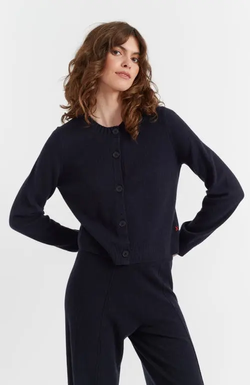 Chinti & Parker Wool Cashmere Blend Crew Neck Cropped Cardigan - Navy