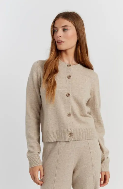 Chinti & Parker Wool Cashmere Blend Crew Neck Cropped Cardigan - Soft Oat