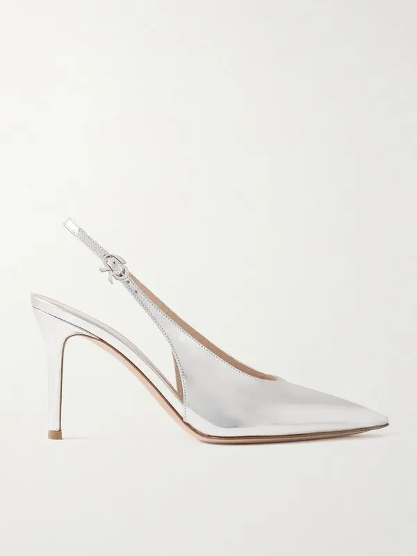 GIANVITO ROSSI Robbie Metallic Leather Slingback Pumps - Silver