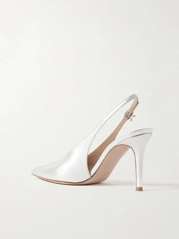 GIANVITO ROSSI Robbie Metallic Leather Slingback Pumps - Silver