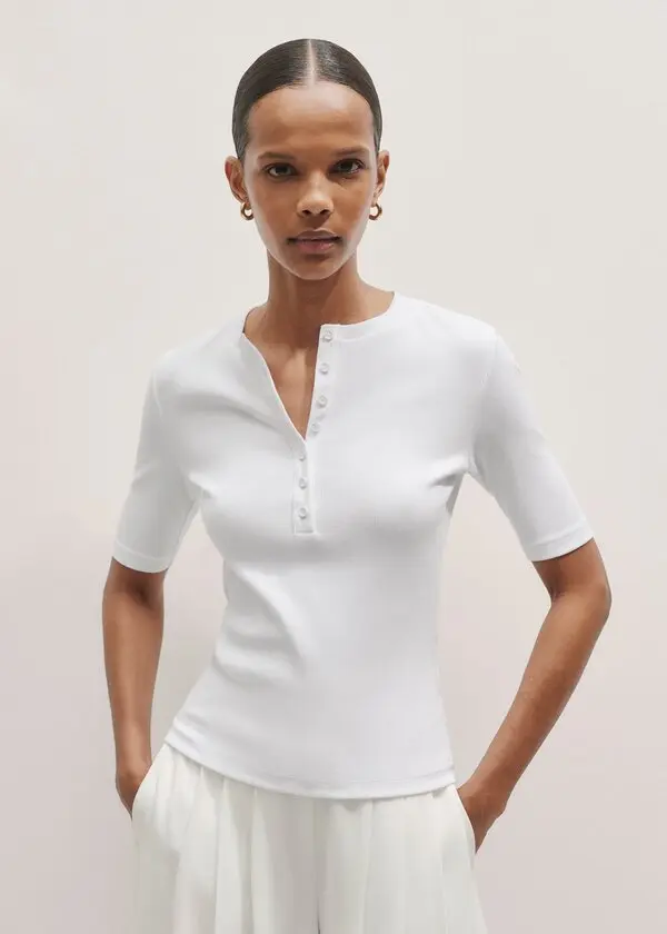 ME+EM Ultimate Button Down Ribbed Top - Bright White