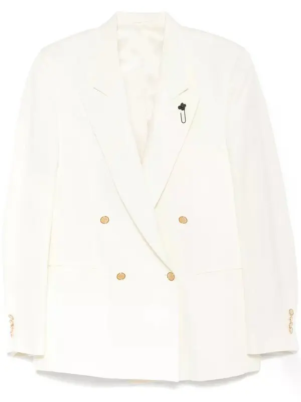 LARDINI Brooch-detail Double-breasted Blazer - White