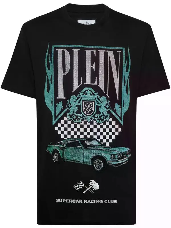 Philipp Plein Strass Flame Racing T-shirt