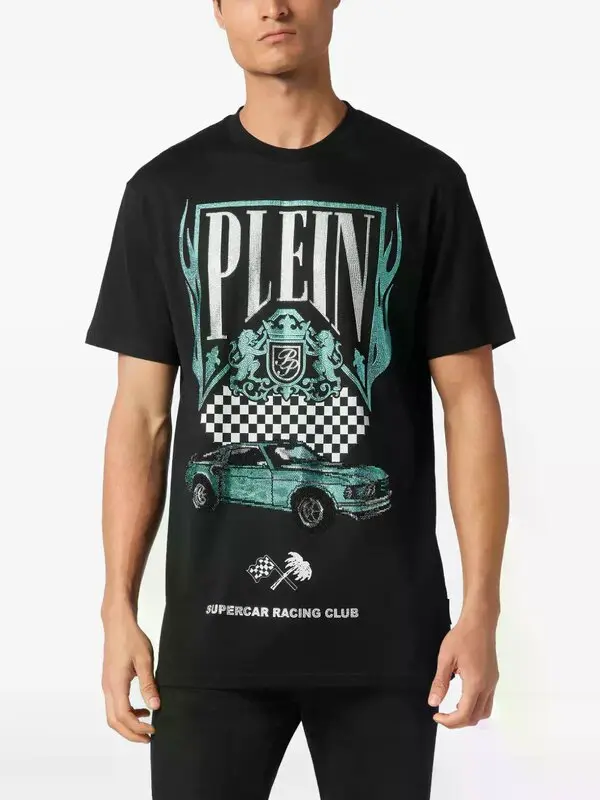 Philipp Plein Strass Flame Racing T-shirt