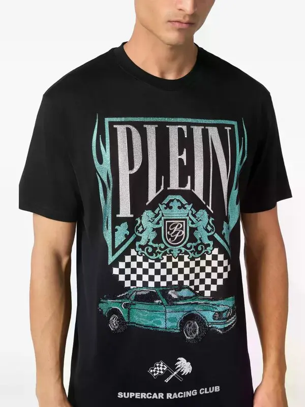 Philipp Plein Strass Flame Racing T-shirt