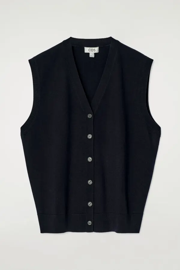 Cos V-neck Merino Wool Waistcoat - Blue