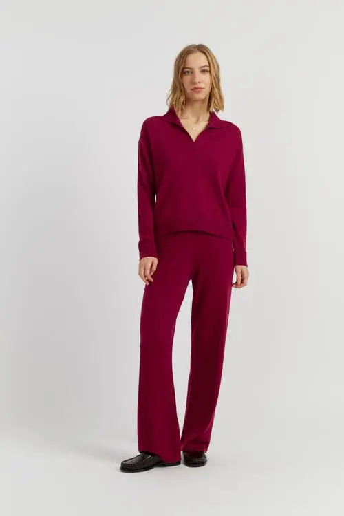 Chinti & Parker Wool Cashmere Blend V-neck Collared Sweater - Cherry
