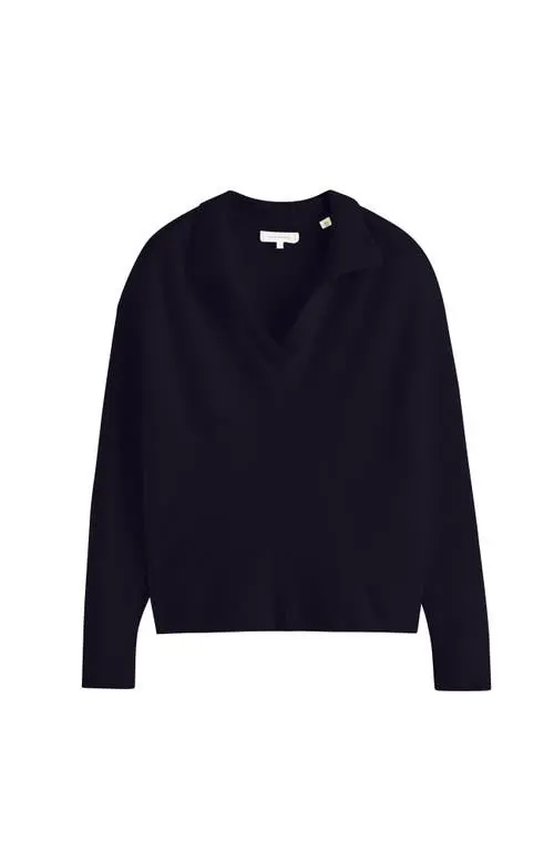 Chinti & Parker Wool Cashmere Blend V-neck Collared Sweater - Navy