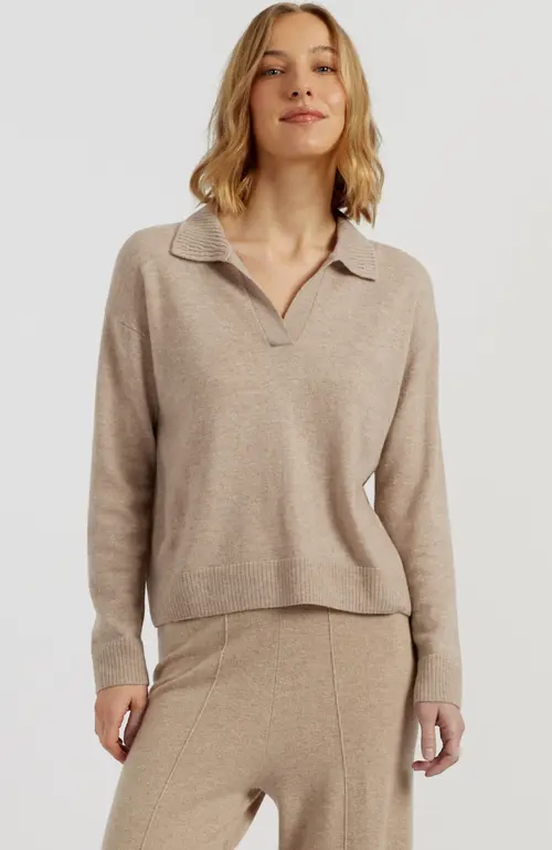 Chinti & Parker Wool Cashmere Blend V-neck Collared Sweater - Soft Oatmeal